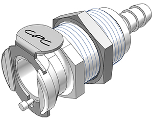 PLCD16004 1/4 Hose Barb Valved Panel Mount Coupling Body